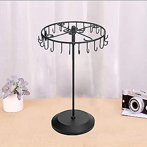 Qaeoity Rotating Necklace Holder Jewelry Organizer Display Stand 14-Inch with 23 Hooks Black, short-black, 8.27*5.9*13.8inch (HS01)