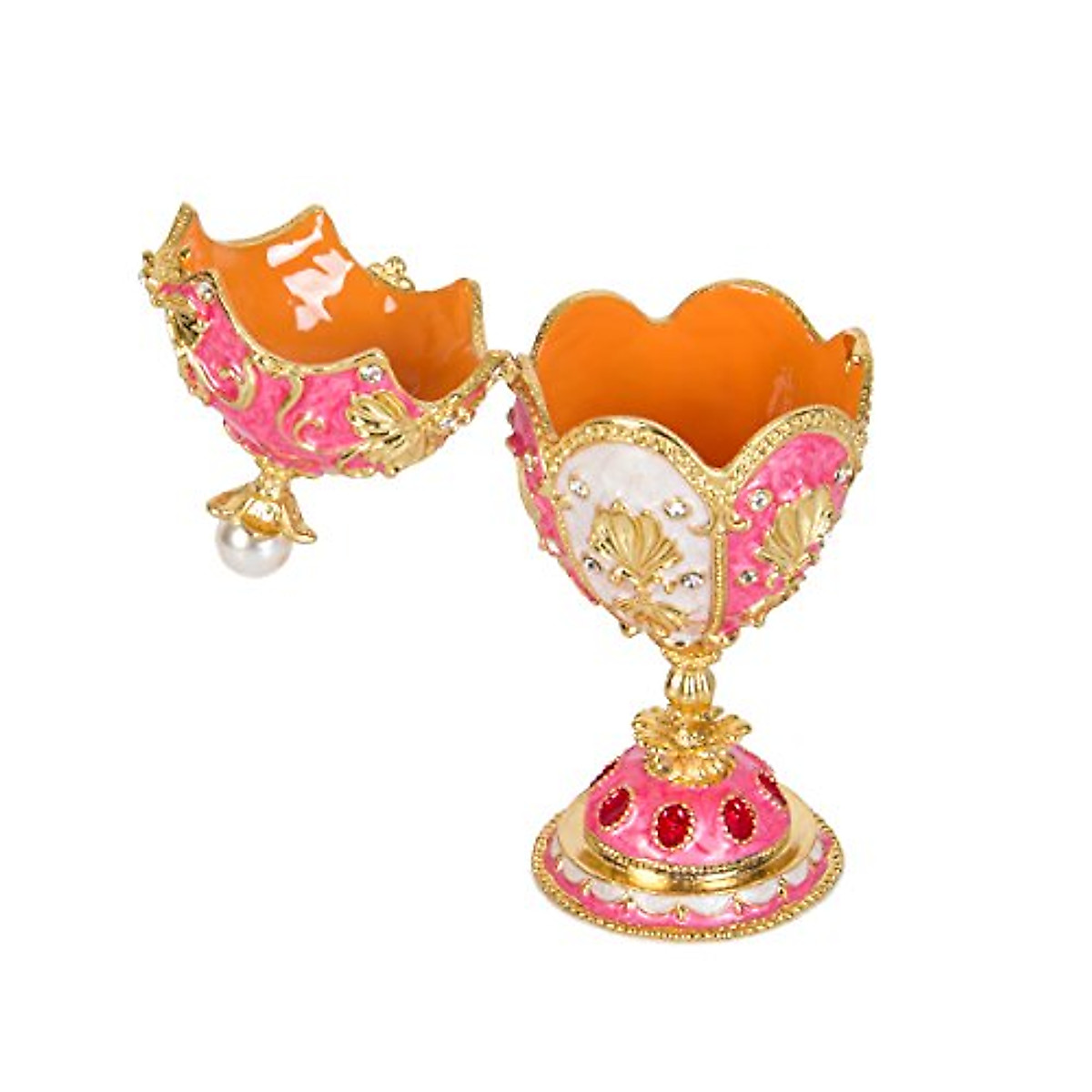 QIFU Hand Painted Enameled Faberge Egg Decorative Hinged Jewelry Trinket Box Unique Gift for Home Decor