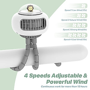 SWTOIPIG Stroller Fan, Portable Bladeless Fan Mini Handheld Fans, 4-Speed Options USB Rechargeable Battery Operated Fan, Suitable for Stroller, Desk, Handheld, Suspended