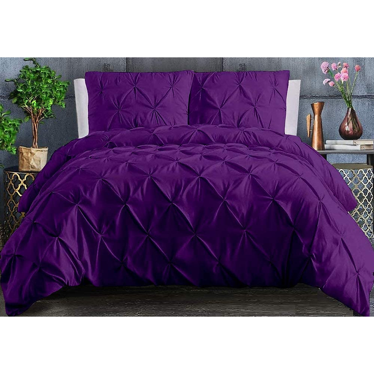 Xtream Fabric Pinch Pleated Duvet Cover Set Purple 5 Pieces Duvet Covers King/California King Size Cotton 800 TC (1 Duvet Cover with Zipper Closure & 4 Pillow Cover)