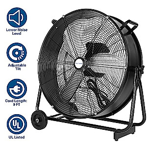 BILT HARD 24" Variable Speed DC Motor High Velocity Drum Fan , 360°Adjustable Tilt, 7800 CFM Industrial Heavy Duty Industrial Shop Fan for Warehouse, Workshops, Garage, Factory, and Basement - UL Listed