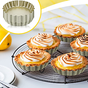 Tessco 16 Pieces Mini Tart Pans with Removable Bottom Nonstick Quiche Mini Pie Tart Pans Bakeware Mold Fluted Side for Pies(Gold Round,4 Inch)