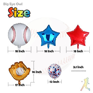 Baseball Birthday Party Foil Balloons Set Decorations Glove Round Baseball Theme Mylar Confetti Balloon Supplies Baby Shower