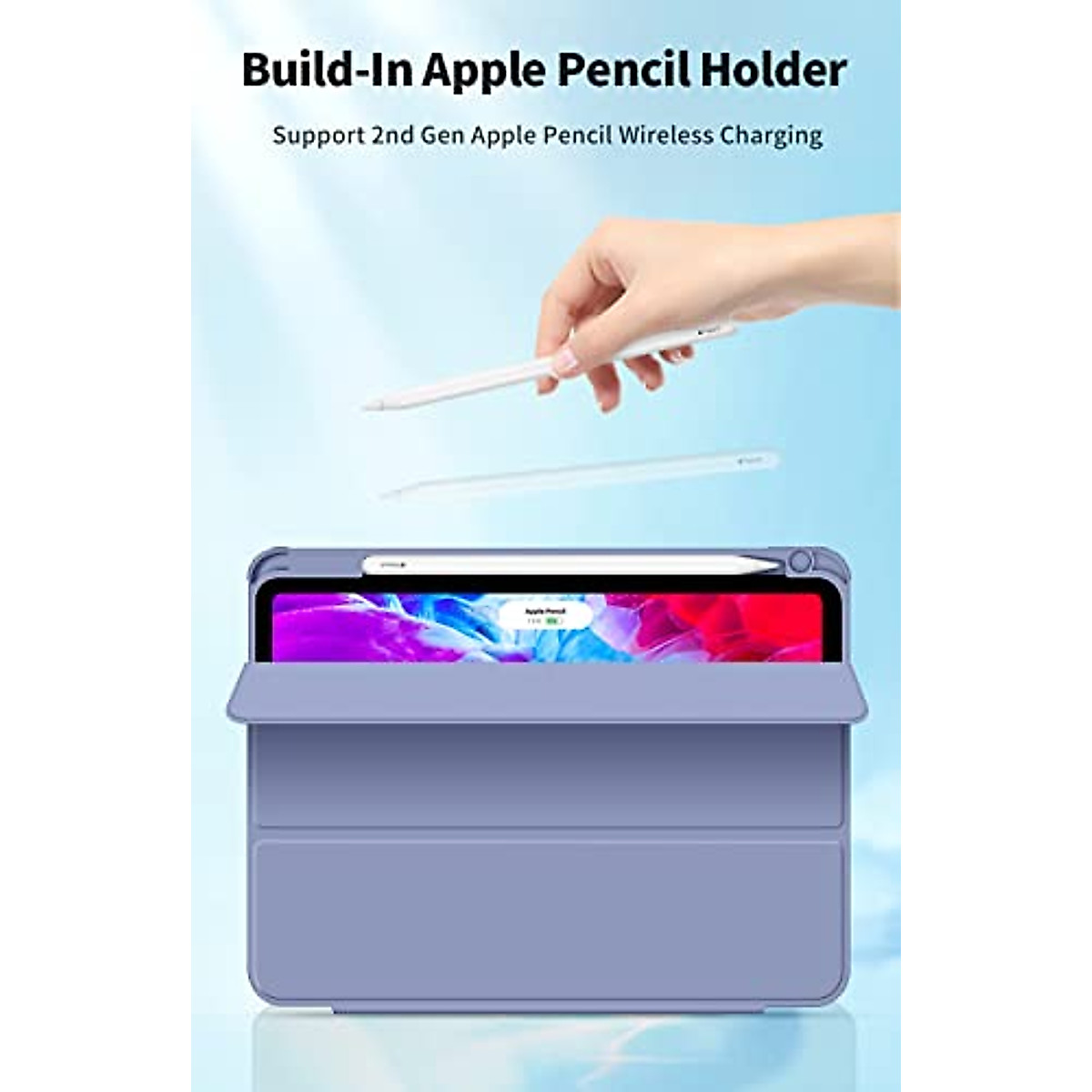 ExuCase for iPad Air 5th Generation 10.9 Inch 2022 / iPad Air 4th Gen 2020 / iPad Pro 11 2022/2021/2020/2018 with Pencil Holder, Trifold Smart Cases Shell + Clear Transparent Back Cover, Gray Purple