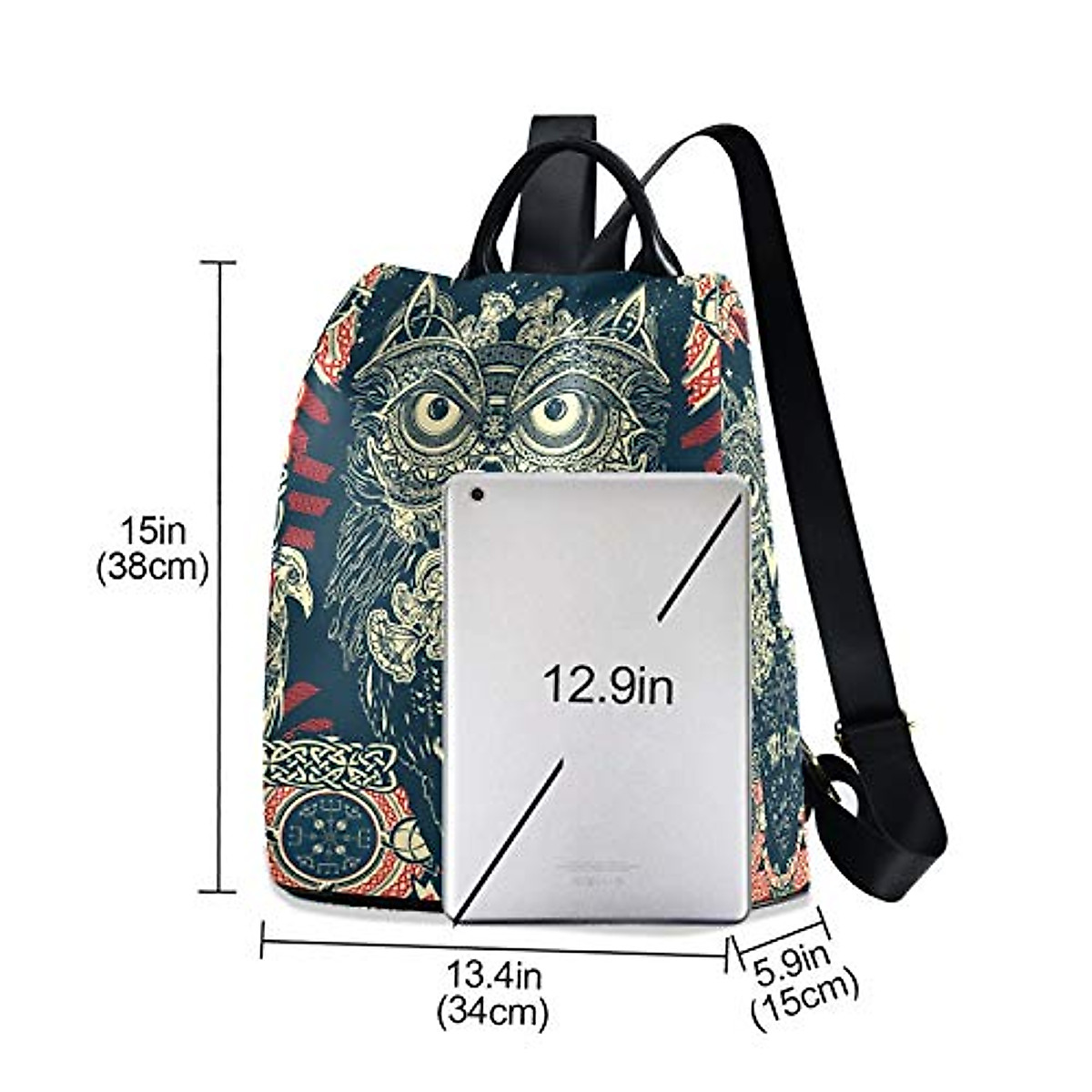 ALAZA Celtic Owl Print Ethnic Boho Backpack Purse for Women Anti Theft Fashion Back Pack Shoulder Bag