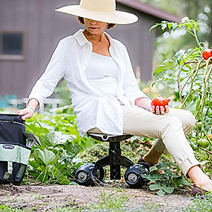 Deluxe Garden Rocker Rolling Work Seat with Comfort Cushion and Patented Rocking Wheels Stool Cart |Made in USA | Model GB1321