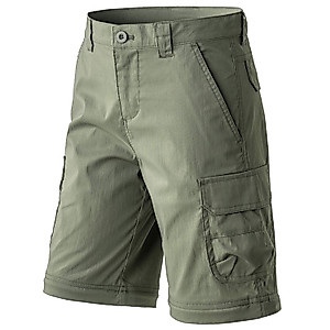 CQR Kids Youth Hiking Cargo Pants, UPF 50+ Quick Dry Convertible Zip Off Pants, Outdoor Camping Pants, Boy Convertible Olive, X-Small