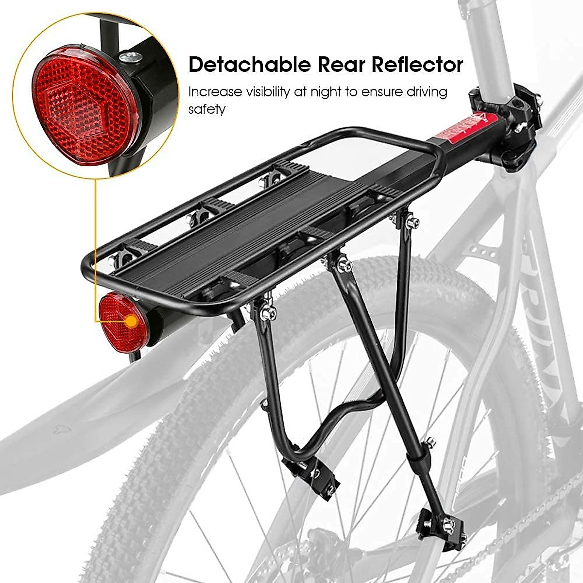 Bike Rear Rack, Aluminum Alloy Bike Rear Seat Luggage Shelf Rack Carrier Racks Quick Release Adjustable Cargo Carrier, 25kg Maximum Bearing