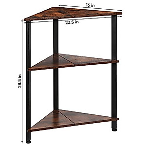 Corner Shelf Wood Storage Stand with Metal Frame, Multipurpose Shelving Unit for Small Space, Home Office, Rustic Brown