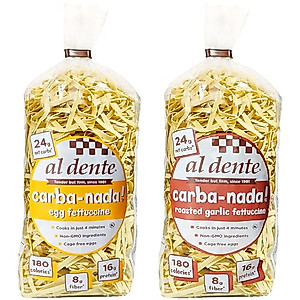 Al Dente, Carba-Nada Variety 2 Pack, Lower Carb, Egg Fettuccine & Roasted Garlic Fettuccine, Non-GMO, Homemade Taste & Texture, High Protein