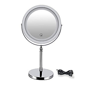 KXA Countertop Vanity Mirrors LED Lighted Makeup Vanity Mirror with A Non-Slip Pedestal 7 Inches Double-Sided 10X Magnifying Touch Screen Dimming (Color : Silver, Size : 7 inches 10X)