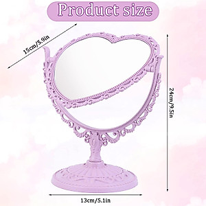 TBoxBo 2 Pack Heart Mirror Lovely Heart-Shaped Cosmetic Mirror Plastic Double-Sided Heart Mirror Rotatable Dresser Mirror Bathroom Bedroom Dressing Beauty Mirror for Girls Bedroom(Pink & Purple)