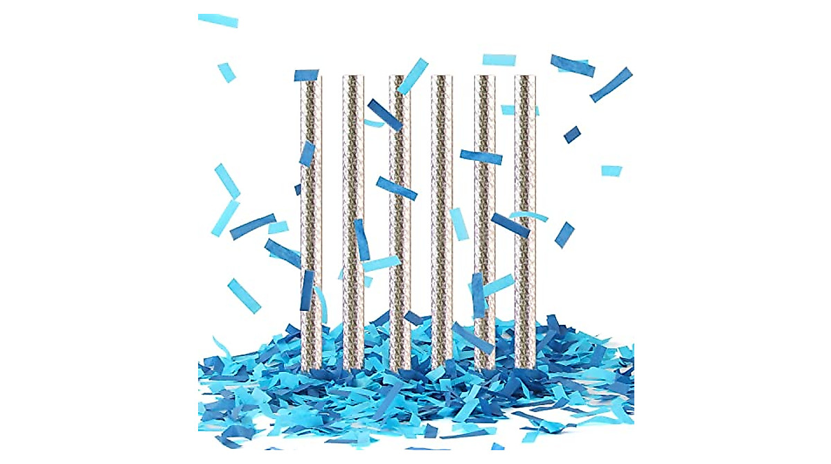 Battife 6Pack Blue Confetti Wands for Gender Reveal & Baby Shower