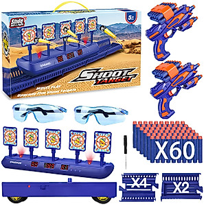 SWEMNED Running Shooting Targets for Nerf Gun Practice,Upgrade 5 Targets Auto Reset /3 Game Mode Electronic Scoring Digital Moving Target, Ideal Gift Toy for Age 6,7,8,9,10,12,13+ Year Old Kid/Boys