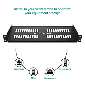 MT-VIKI 2-Pc 19 inch Rack Shelf, 1U Server Rack Shelf 10" Deep, Universal Vented Rack Mount Cantilever Tray for Rack & Cabinet (2-Packs)