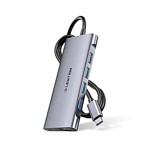 LENTION 3.3FT Long Cable USB C Multiport Hub with 4K HDMI, 4 USB 3.0, Type C Charging Compatible 2023-2016 MacBook Pro, New Mac Air/iMac/Mac Mini, More, Stable Driver Adapter (C35-1M, Space Gray)