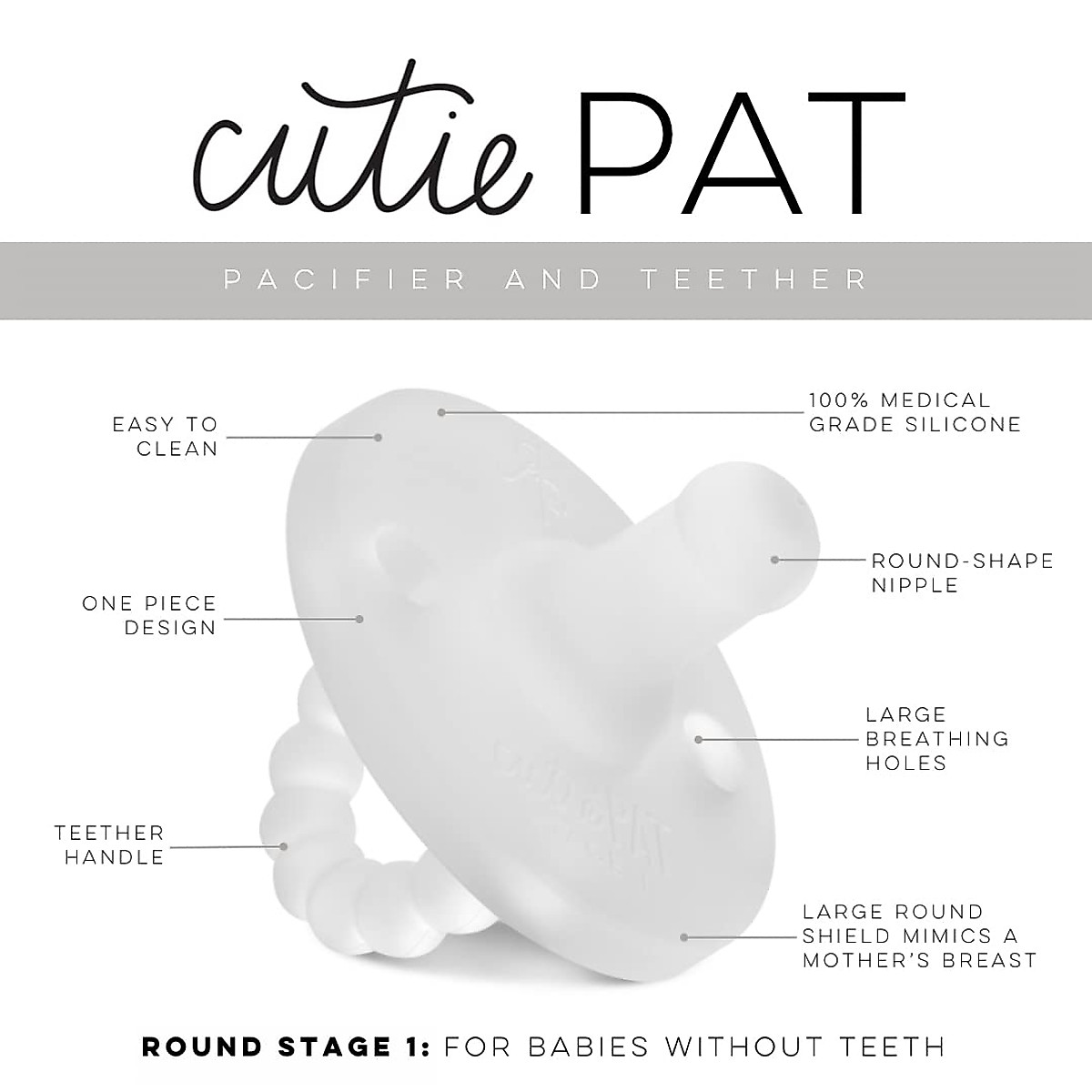 Ryan & Rose Cutie PAT Pacifier Teether (Stage 1, Clear)
