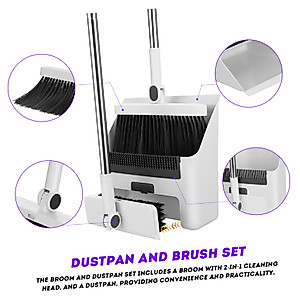 1 Set Foldable Broom Dustpan Upright Broom Handle Home Office Kitchen Outdoor Cleaning Lightweight Compact Design