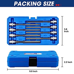 RIZOM 18-Piece 3/8 Inch Drive Extra Long Allen Hex Bit Socket Set, SAE & Metric (1/8-3/8 in., 3-10 mm), CR-V and S2 Steel