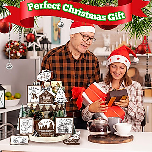 Dandat Christmas Tiered Tray Decor Winter Tiered Tray Decorations Set Snowman Snowflake Gnome Truck Wooden Signs Farmhouse Christmas Table Decorations for Home Table Shelf(Xmas Tree)