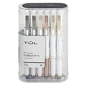 TUL® BP Series Retractable Ballpoint Pens, Medium Point, 1.0 mm, Pearl White Barrel, Black Ink, Pack Of 12 Pens