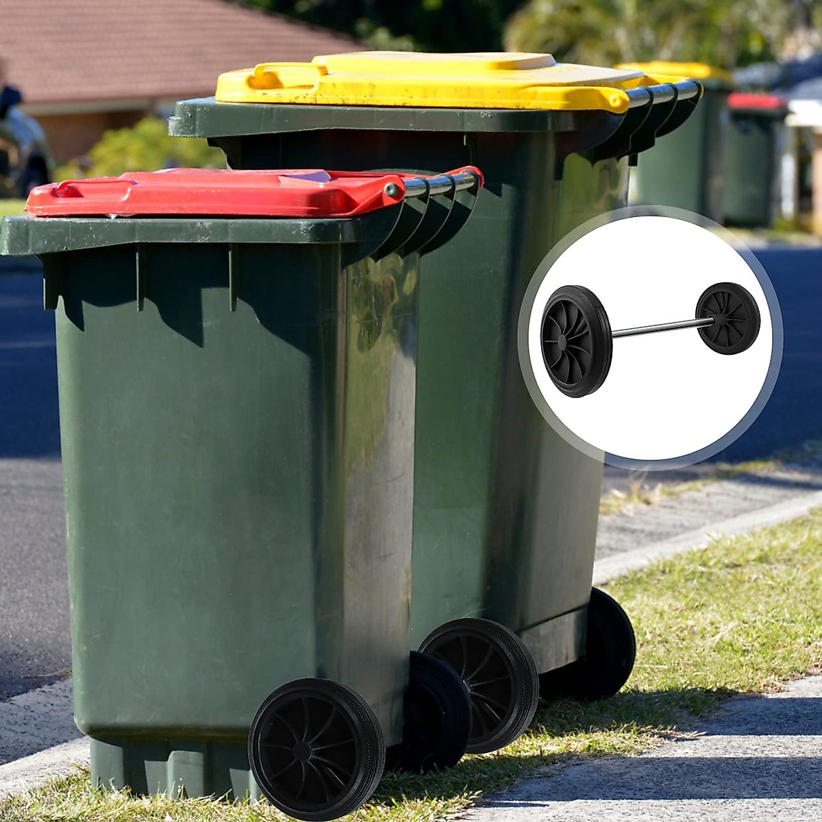 DOITOOL Garbage Can Replacement Wheels - Trash Can Wheels and Axle - Trash Garbage Bin Wheels Replacement for Garbage Can Outdoor,Garden Street Patio Trash Can (Wheel Color Random)