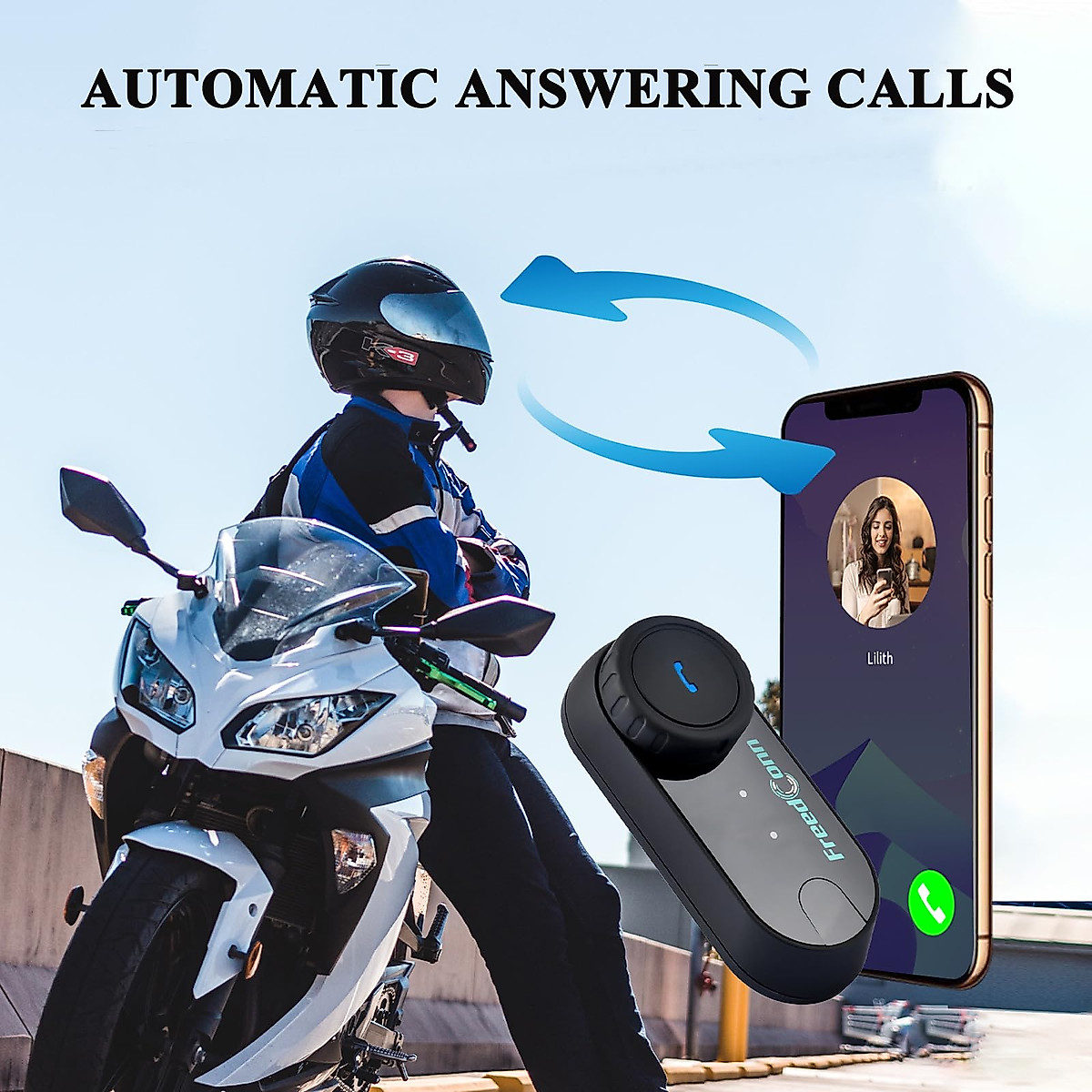FreedConn T-COMVB Motorcycle Helmet Bluetooth Intercom Interphone Headset Headphones Kit for 2 or 3 Riders /MP3 Player/GPS/FM Radio/Hands Free (5 pin)