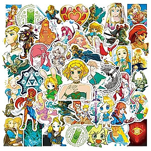 Stickers for Zelda Legend Amiibo Kingdom Tears Fans Kids Teens Boys Party Favors Toys Vinyl Waterproof Laptop Water Bottle Stickers, A, Pack of 50