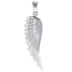 Jewelry America Solid 14k White Gold Textured Angel Wing Charm Pendant