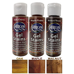Americana Gel Stain Wood Stain Paint 3-Pack, Wood Tint Colors Walnut, Oak, Maple, 2-Ounce, With Foam Brushes For Gel Stain Paint