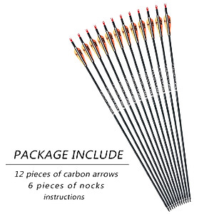 Musen Archery 30/28 Inch Carbon Practice Targeting Arrows with Removable for Youth Compound & Recurve Bow Target (Pack of 12)