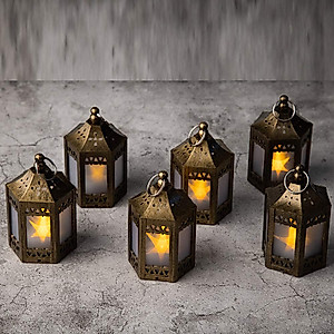 Mini Star Lantern with Flickering LED,Battery Included,Decorative Hanging Lantern,Christmas Decorative Lantern,Indoor Candle Lantern,Battery Lantern Indoor Use,Zkee(Set of 6 Copper Brushed)