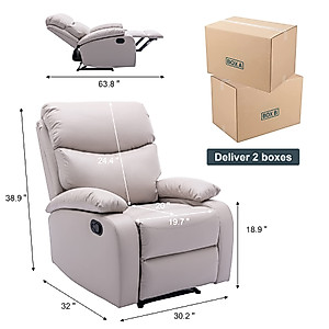hzlagm Manual Recliner Chairs for Adults, Small Recliners for Small Spaces, PU Leather Recliner Chair, Single Sofa Living Room Chair for RV, Beige