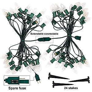 Joiedomi 30.75ft 24 Warm White Christmas C9 Pathway Marker String Lights with Stakes for Holiday Time Outside Yard Garden Decor, Christmas Decor ,Christmas Party, Holiday Decor, Walkway