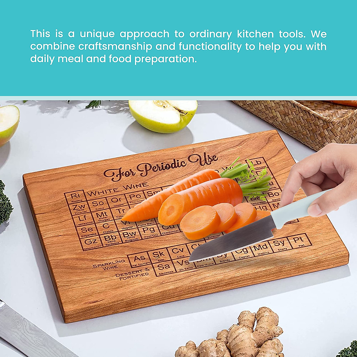 Blue Ridge Mountain Gifts Laser-Engraved Cherry Wood Cutting Board - Father's Day Gift, Rustic Farmhouse Decor, Ideal Wine-Inspired Gift for Wine Lovers w/Periodic Table of Wine Engraving