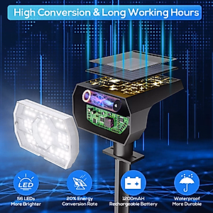 NYMPHY Solar Lights Outdoor Waterproof IP68, 56 LED 3 Lighting Modes Solar Powered Garden Yard Spot Solar Lights for Outside Landscape- 6 Pack (Cool White)