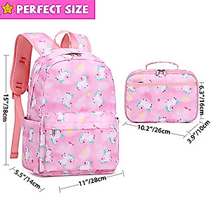 Soekidy Unicorn Toddler Backpack for Girls Cute School Backpack for Girls Kids Backpacks with Lunchbox Animal Cartoon Preschool Backpack Bookbag for Kindergarten