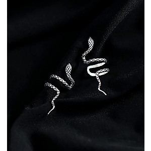 Reffeer Solid 925 Sterling Silver Snake Cuff Earrings Wraps for Women Snake Crawler Cuff Earrings No Piercing (A-Black Gold)