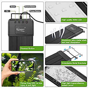 hygger 60W Smart Aquarium Light, Bluetooth LED Light with App Control, Full Spectrum Fish Tank Light with 24/7 Lighting Cycle, 5 Modes, Adjustable Timer, for 48"-55" Freshwater Planted Tank