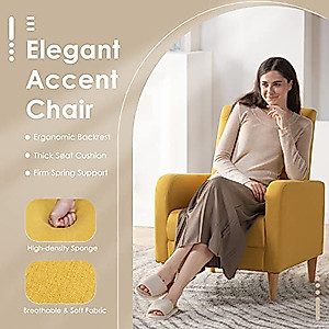COLAMY Modern Upholstered Accent Chair Armchair with Pillow, Fabric Reading Living Room Side Chair,Single Sofa with Lounge Seat and Wood Legs,Yellow