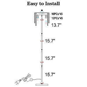 Crystal Floor Lamp, Modern Standing Lights 64.9" Tall Pole Lamp Elegant Chrome Finish with Crystal Shade Floor Lamp Bright Floor Lamp for Living Room Bedroom Office Study Room Girls Room Silver