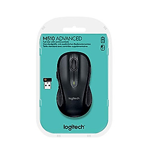 Logitech M510 Mouse, Wireless Black, 910-001825 (Black)