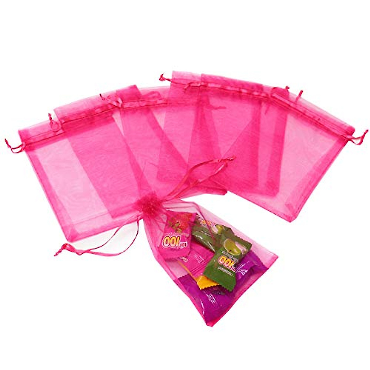 Dealglad 100Pcs Organza Bags 4x6 Inch, Hot Pink Small Jewelry Bags Drawstring Mesh Gift Bags Wedding Party Favor Christmas Candy Pouches