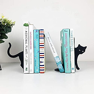 Metal Cat Bookends Cute Decorative,Book Ends for Shelves,Desktop Organize Heavy Books,Cat Lover Gifts for Women (Black)