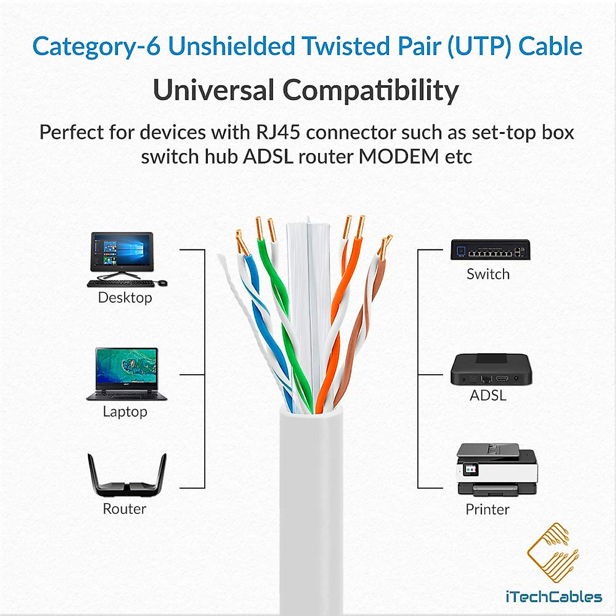 iTechCables, CAT6 Plenum Bulk Ethernet Cable 1000ft (CMP Rated) | Network Analyzer Test Passed | 23AWG 4Pair Solid, 550-MHz | Unshielded Twisted Pair (UTP) | Up to 10 Gigabit, Blue