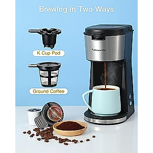 Famiworths Iced Coffee Maker with Milk Frother, Hot and Cold Single Serve Coffee Maker for K Cup Pod and Ground, Compact Coffee Machine 2 in 1 with Descaling Reminder and Self Cleaning