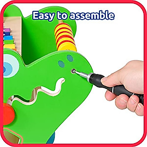 SPARK & WOW Crocodile Activity Walker - Ages 12m+ - Baby Activity Center Push Walker - 9 Different Activities - Teach Toddlers to Walk Through Play