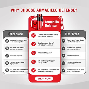 ARMADILLO DEFENSE Red Pepper Spray and Personal Alarm Key Chain Bundle (2 Pack) for Protection and Self Defense, Safeguard for Women and Men, Tear Gas and Panic Button
