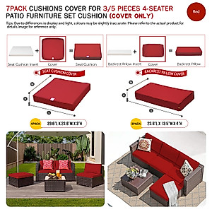 ClawsCover 7Pack Outdoor Seat and Back Cushions Replacement Covers Fit for 3/5 Pieces 4-Seater Wicker Rattan Patio Furniture Conversation Set Sectional Couch,Red-Small (Include Cover Only)