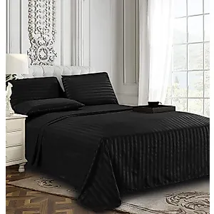 Elegant Comfort Best, Softest, Coziest 6-Piece Sheet Sets! - 1500 Premier Hotel Quality Luxurious Wrinkle Resistant 6-Piece Damask Stripe Bed Sheet Set, Full Black